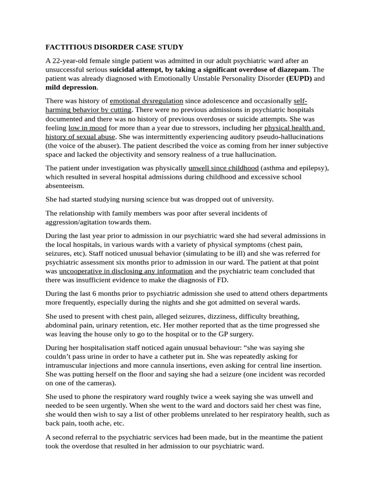 Factitious Disorder Case Study Analysis | PDF | Borderline Personality ...