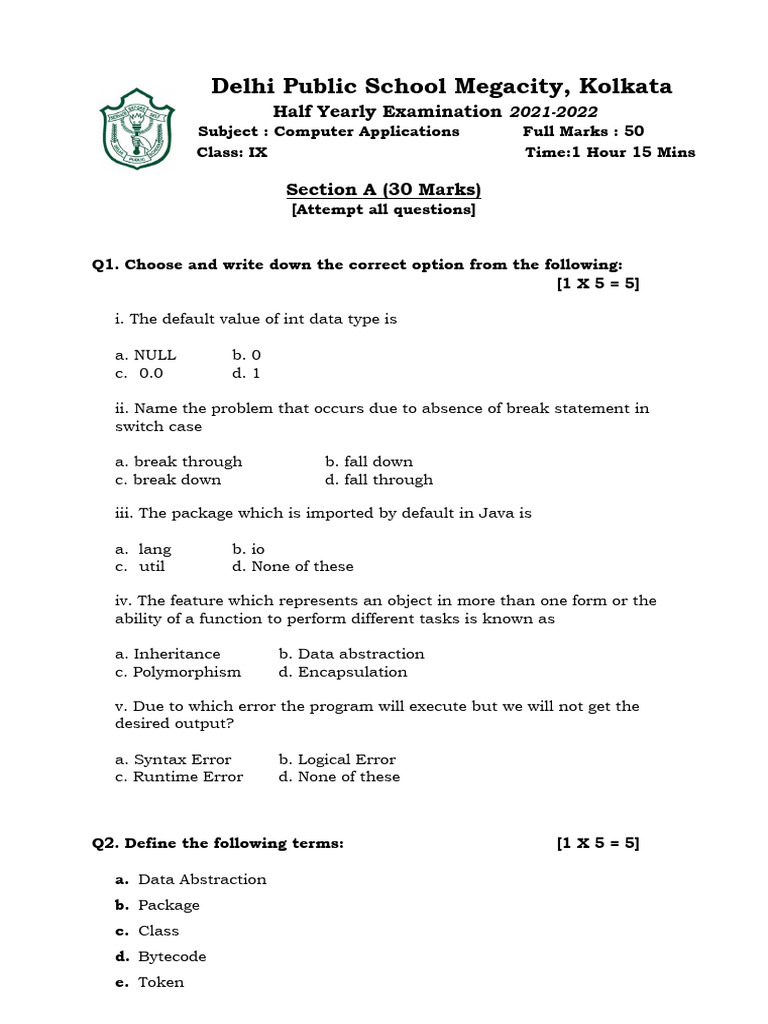 HY 21 22 Computer Class9 | PDF | Area | Computing