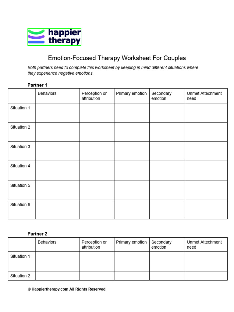 Couples Emotion-Focused Therapy Worksheet | PDF