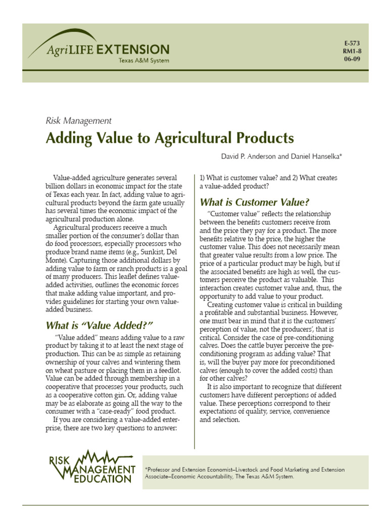Adding Value To Agricultural Products | PDF | Prices | Value (Economics)