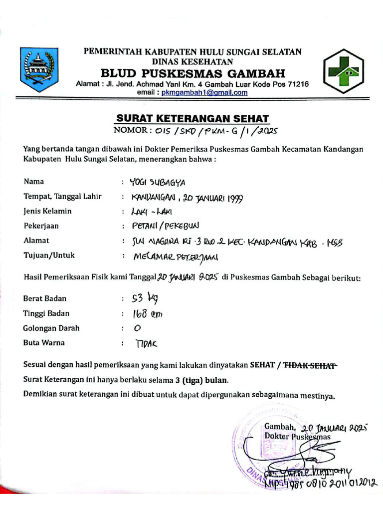 Surat Keterangan Sehat | PDF