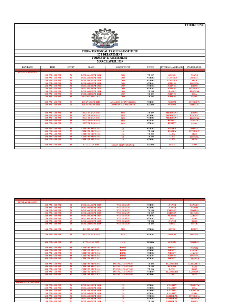 FINAL - ICT EXAM TIMETABLE - MARCH 2025 | PDF