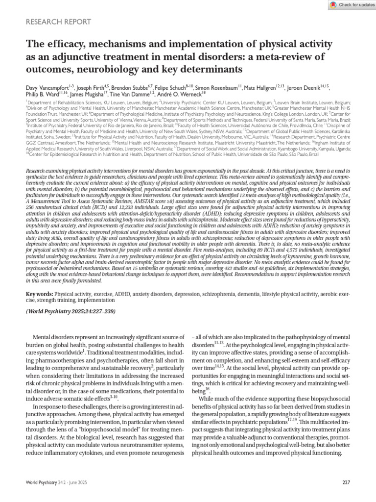 World Psychiatry - 2025 - Vancampfort - The Efficacy Mechanisms and ...