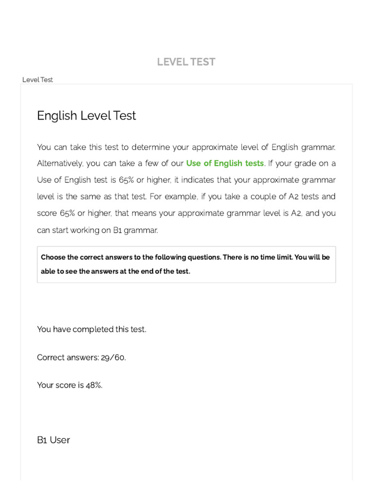 B1 English Grammar Level Test | PDF