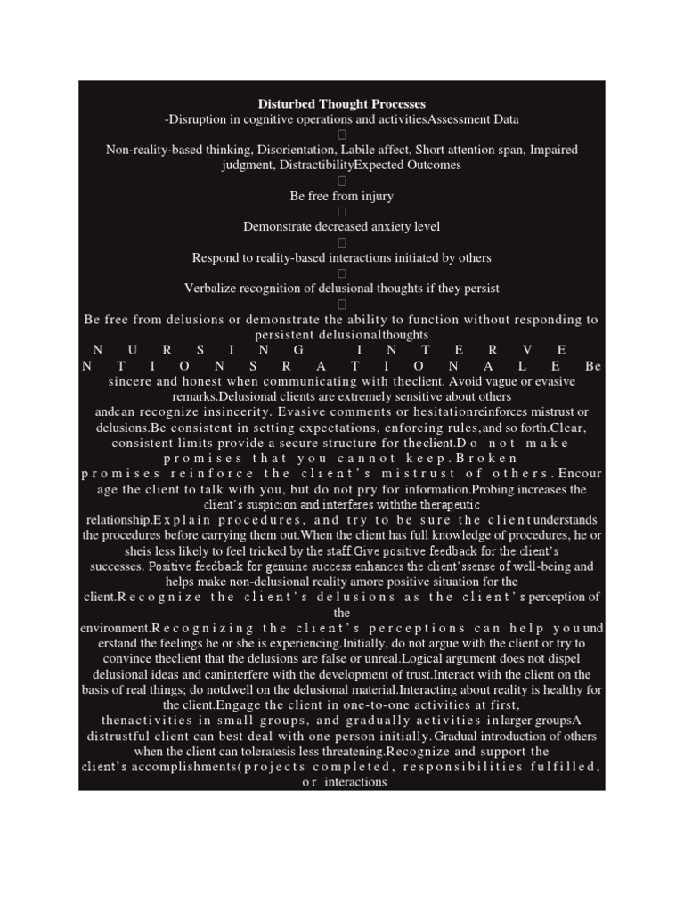 Disturbed Thought Processes in Clients | PDF | Delusion | Schizophrenia