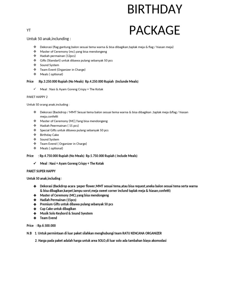 Contoh PAKET BIRTHDAY | PDF