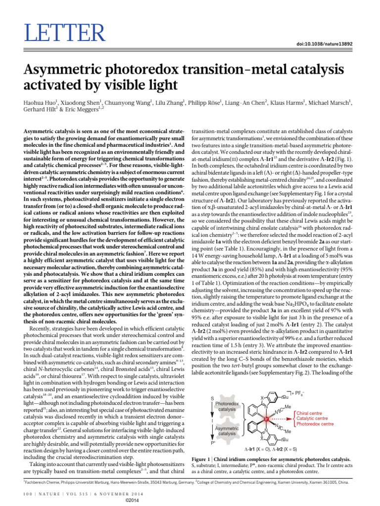 Asymmetric Photoredox Catalysis with Light | PDF | Enantioselective ...
