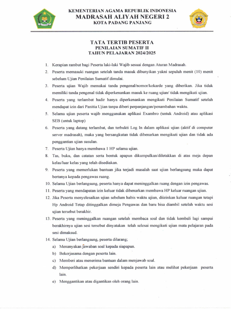 Tata Tertib Peserta Penilaian Sumatif | PDF