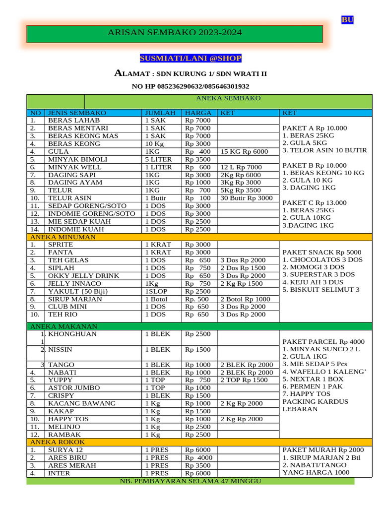 Arisan Sembako 2024 | PDF