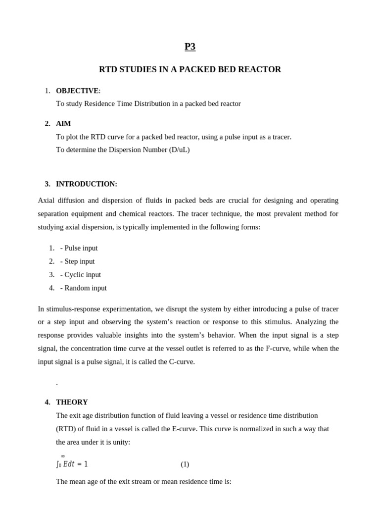 RTD Studies in PBR With Procedure-Manual - Gdoc | PDF | Chemical Engineering | Continuum Mechanics