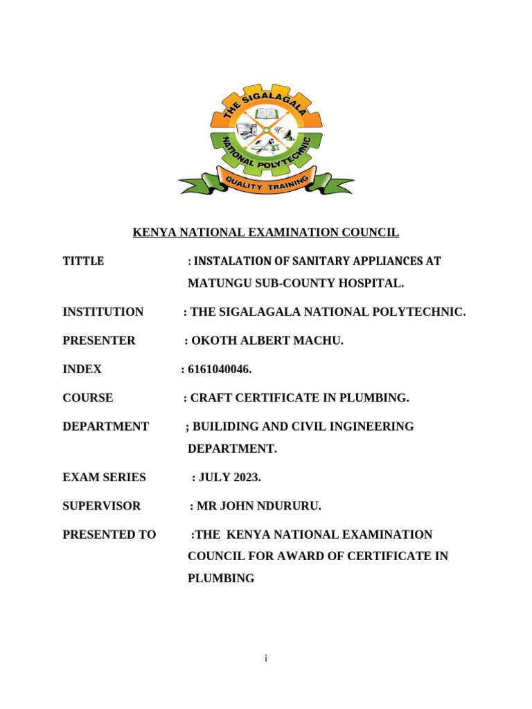 Instalation of Sanitary Appliances at Matungu Sub-County Hospital | PDF ...
