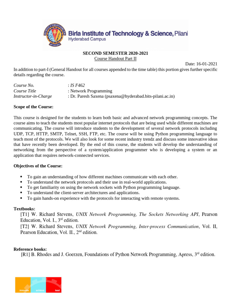 Is F462 Network Programming - Handout | PDF | Transmission Control Protocol | File Transfer Protocol
