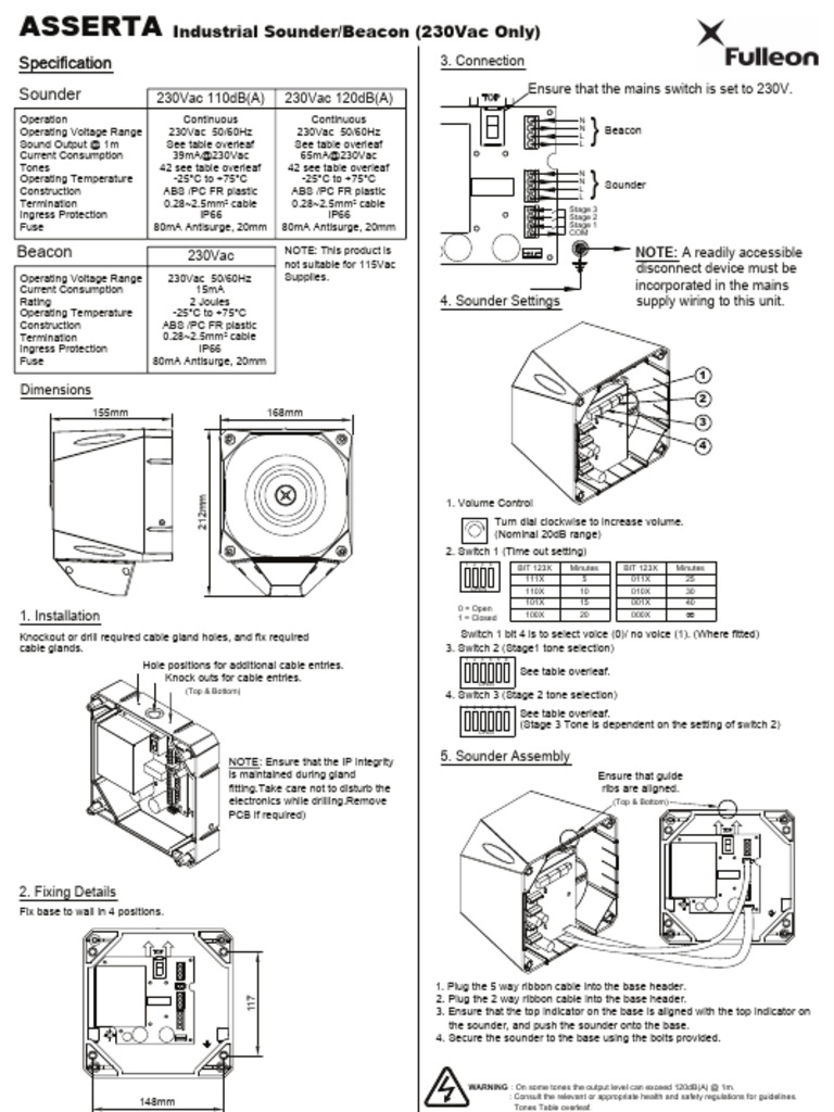 Eaton Fire Devices Industrial Asserta Maxi Sounder Beacon 230vac Manual 25 5644 en | PDF | Mains ...