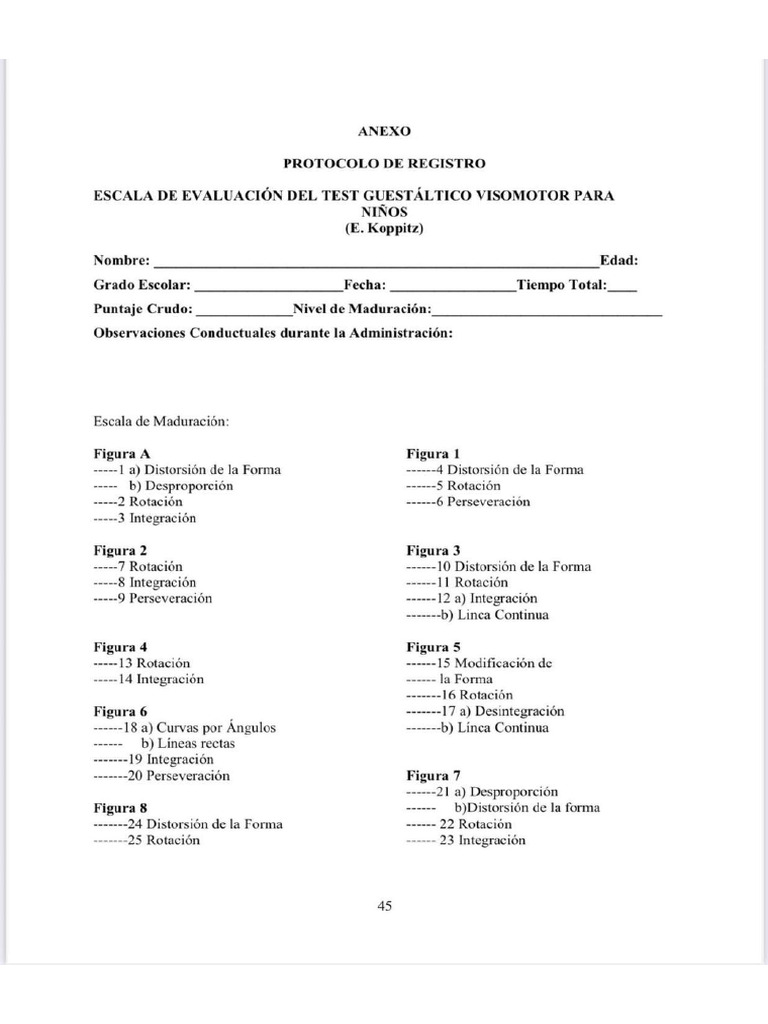 Protocolo de Registro Del Test Bender | PDF