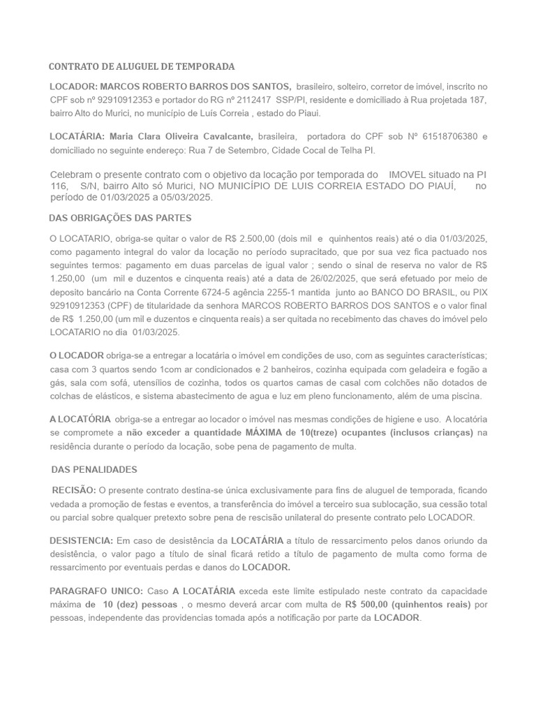 Contra c. 01 Pra Assinar Assinado | PDF | Aluguel | Direito Privado