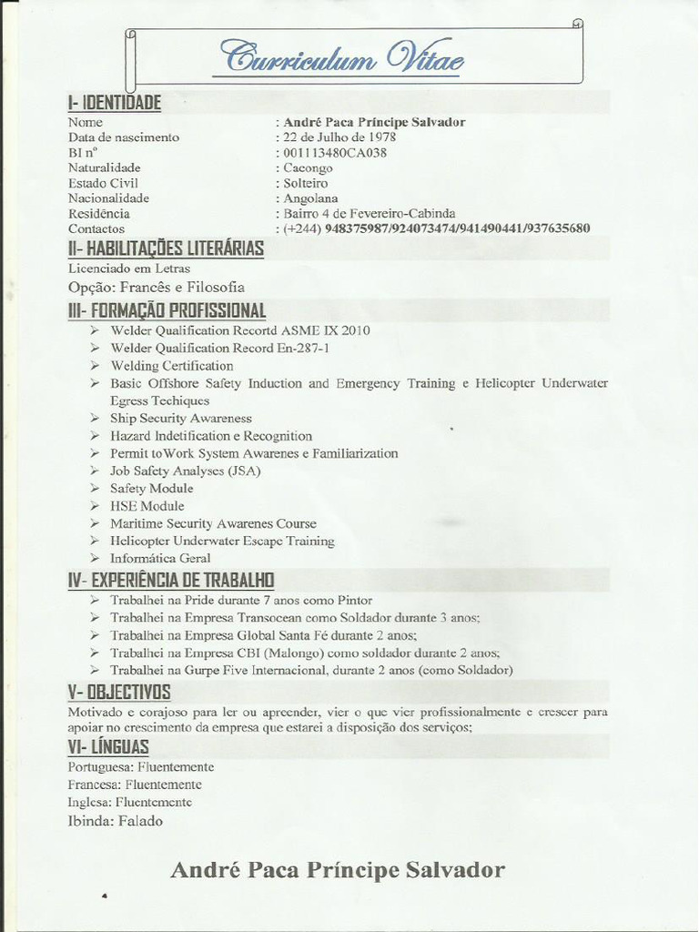 Curriculum Vitae André Salvador e Outros Documentos | PDF