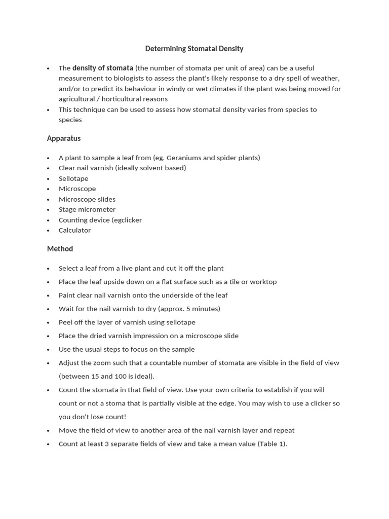 Determining Stomatal Density | PDF | Stoma | Light