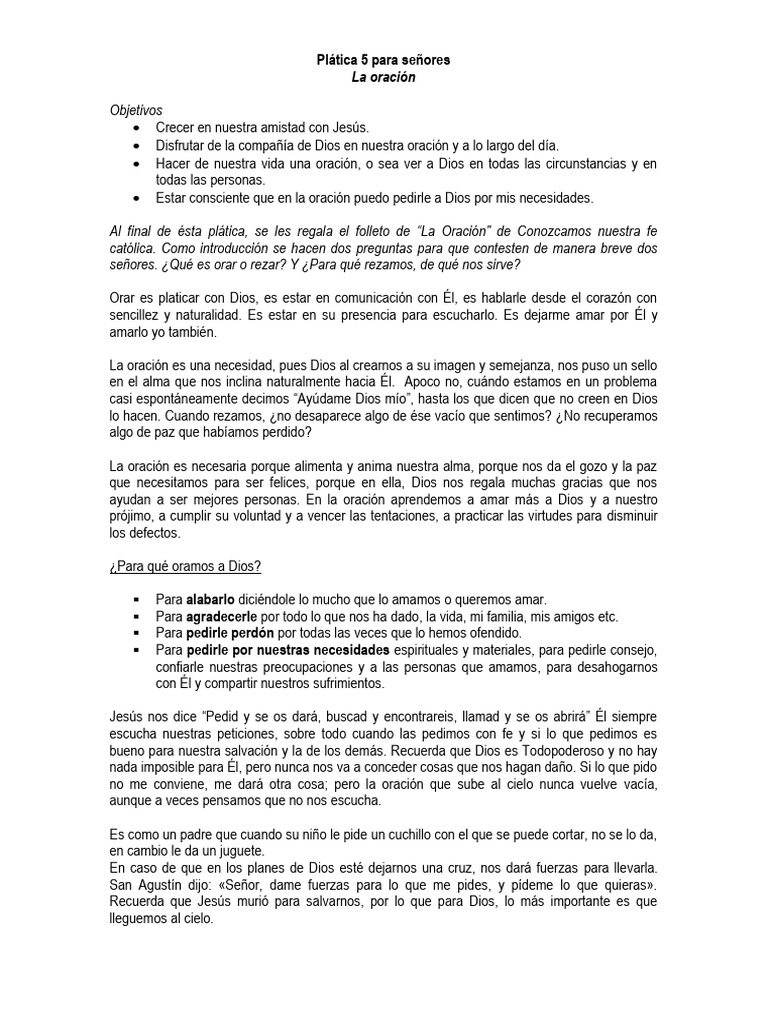 PLÁTICA SEÑORES 6. Oración y Sacramentos | PDF | Oración | Amor