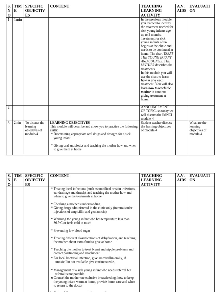 LESSON PLAN IMNCI Module -4 | PDF | Breastfeeding | Breast Milk