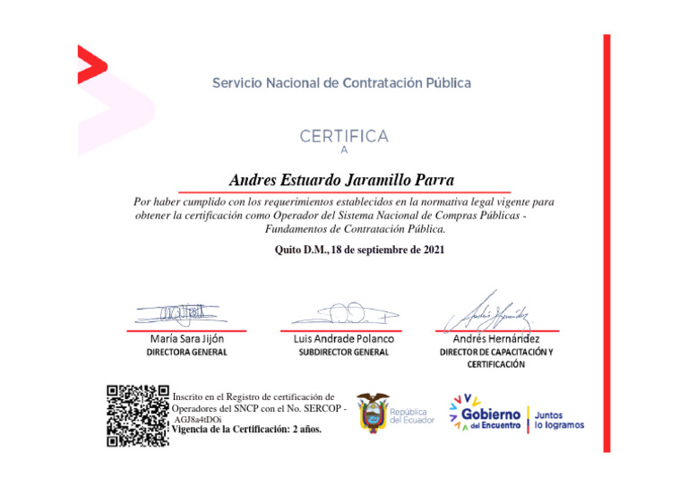 Certificado Fundamentos Sercop | PDF