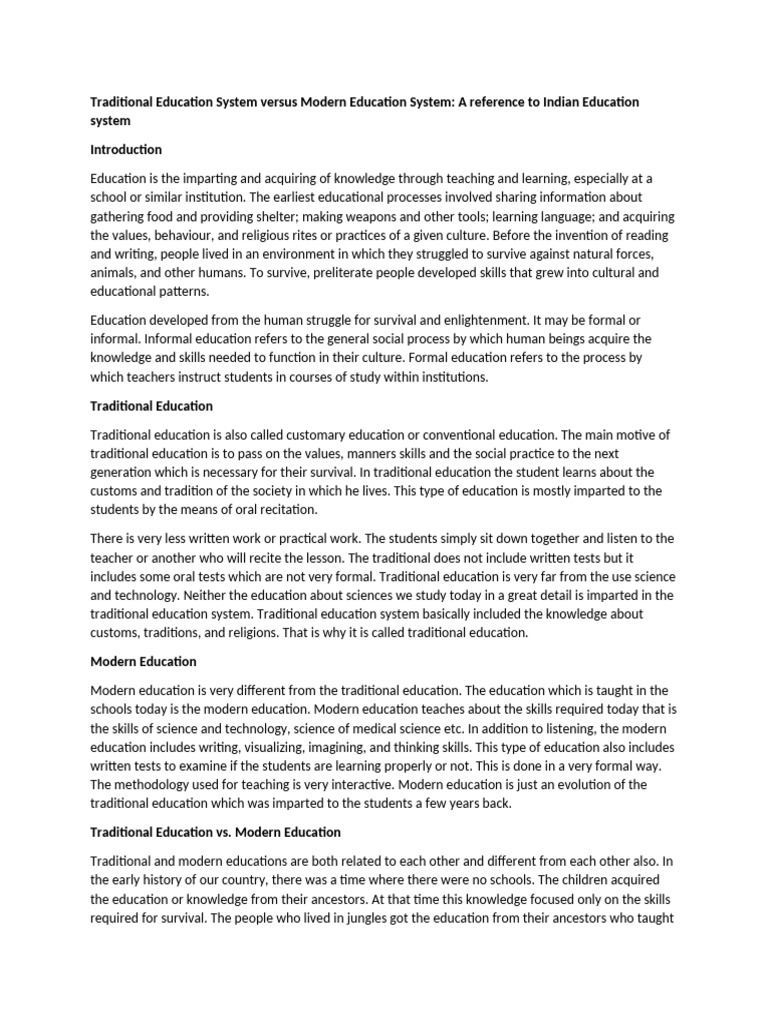 Traditional Education System Versus Modern Education System | PDF ...