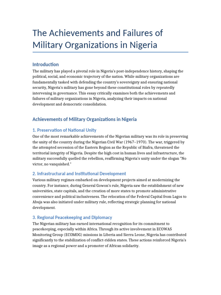 Achievements and Failures of Military in Nigeria | PDF | Nigeria ...