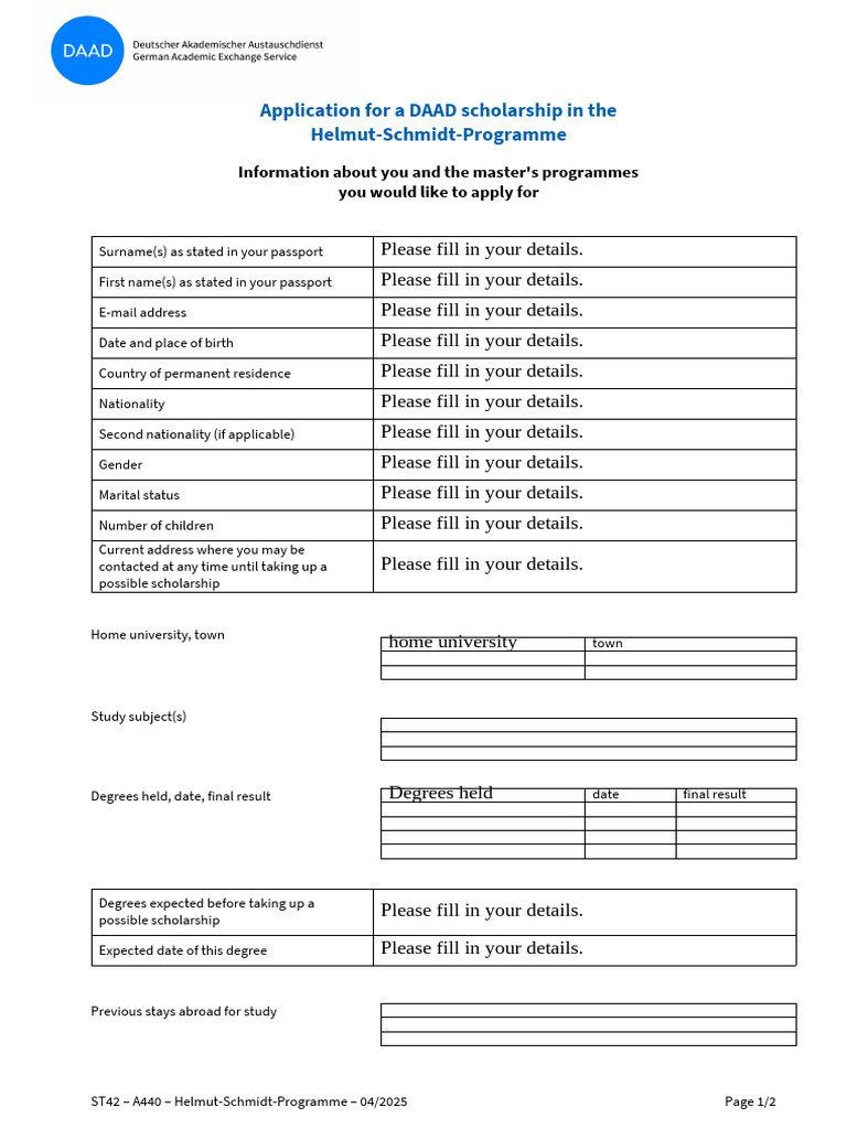 Daad Helmut-Schmidt-Programme Application Form | PDF