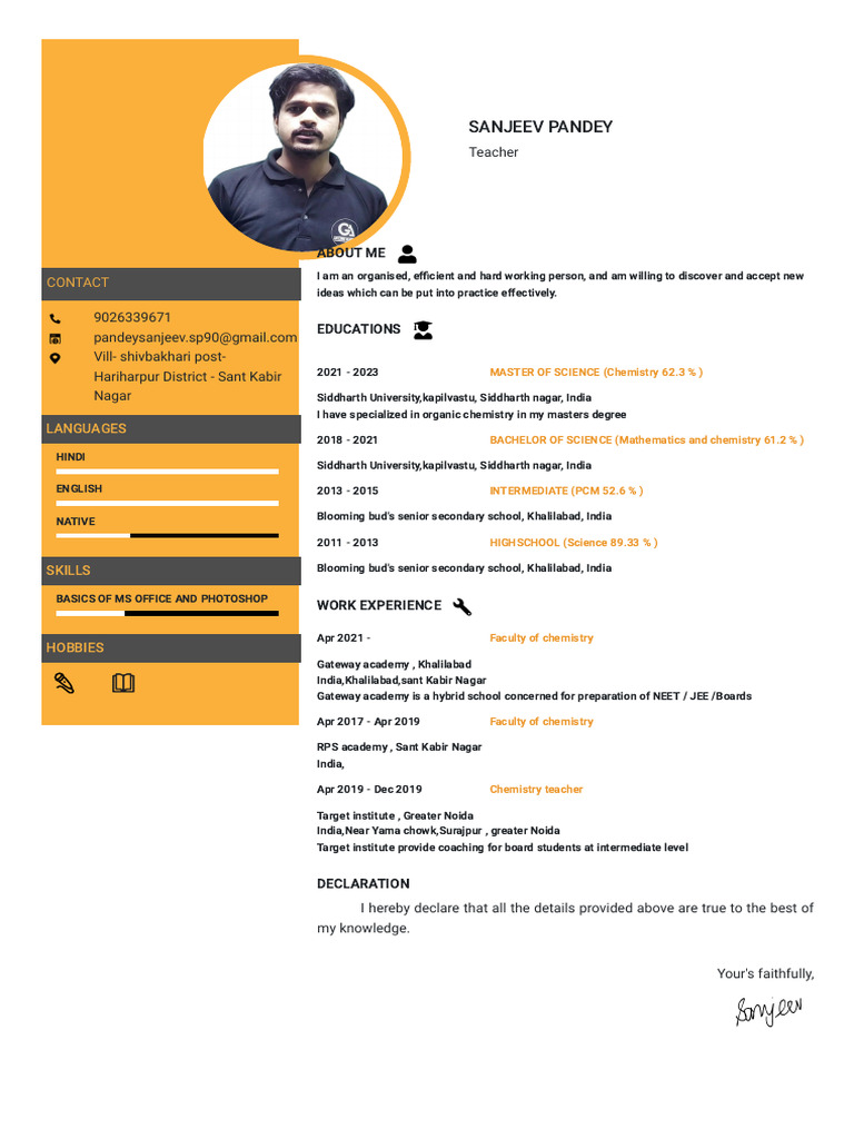 Sanjeev (Resume) - 230903 - 154109 | PDF | Qualifications