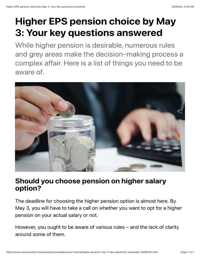Higher EPS Pension Choice by May 3 Your Key Questions Answered | PDF ...