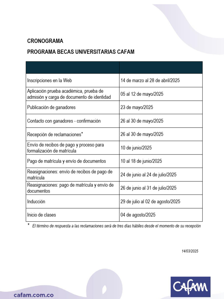 Cronograma Programa Becas 2025-II | PDF
