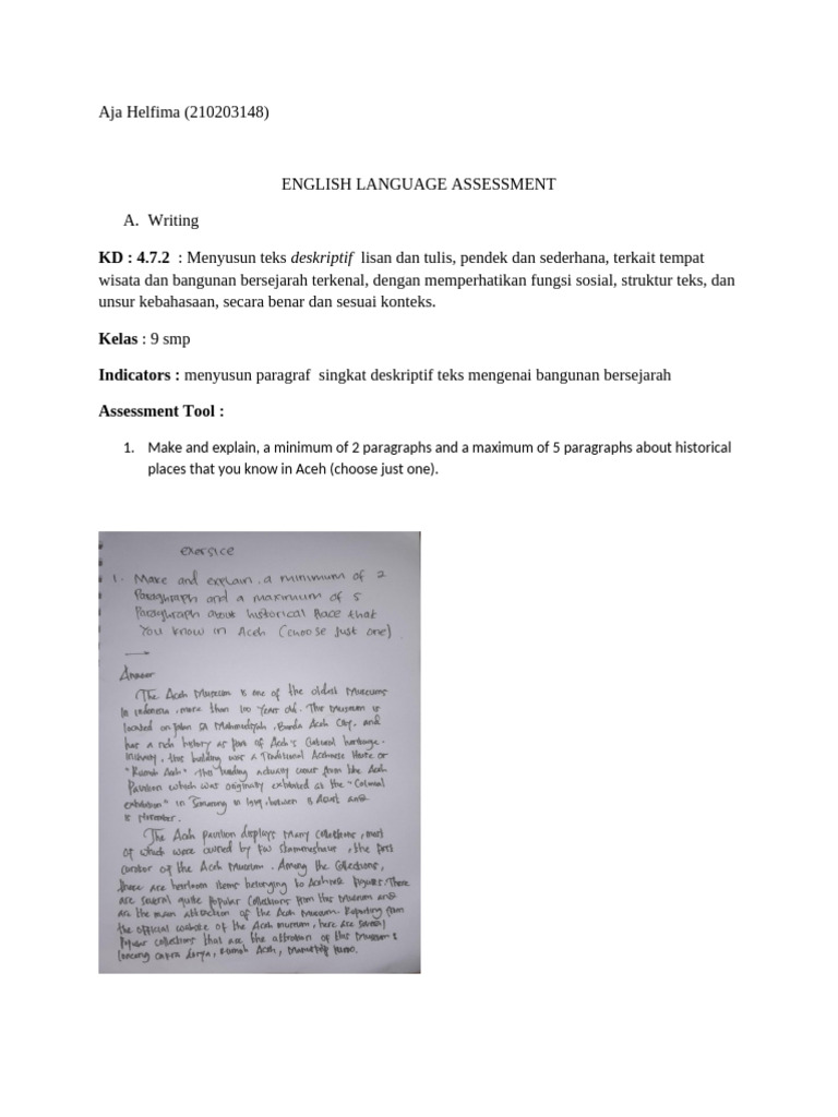 ENGLISH LANGUAGE ASSESSMENT (Aja Helfima) | PDF | Word | Human ...