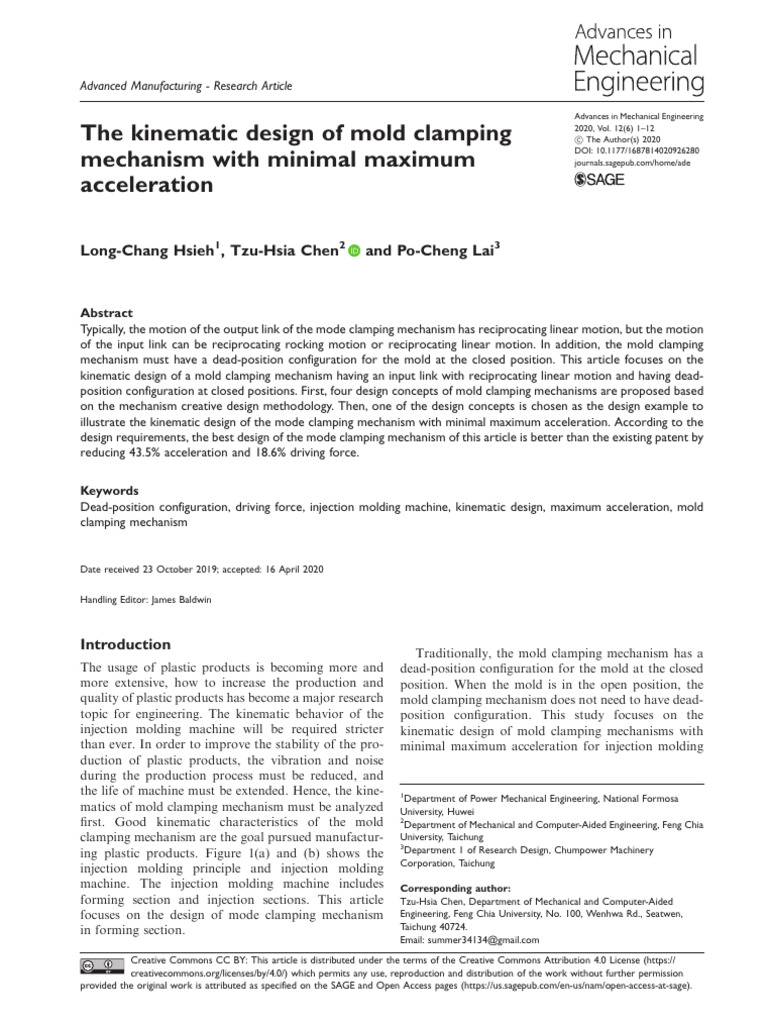 The Kinematic Design of Mold Clamping Mechanism Wi | PDF | Kinematics ...