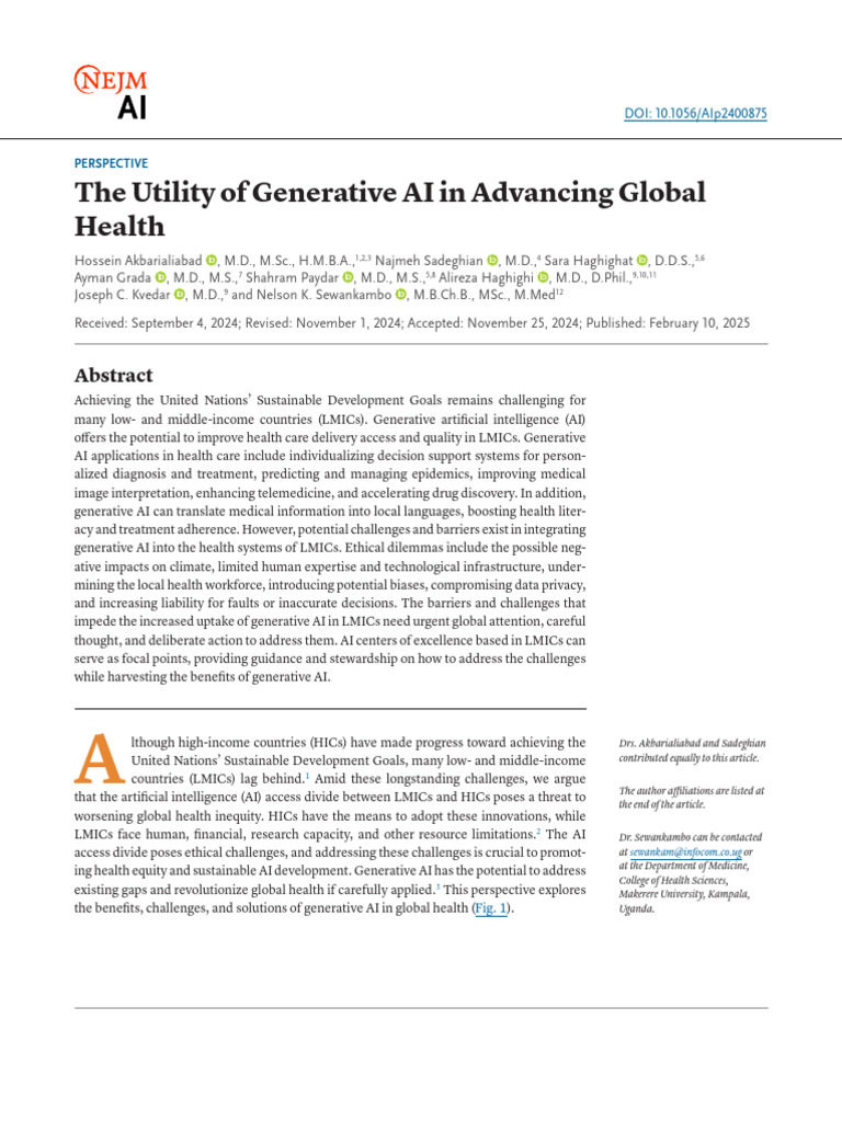 2024-NEJM-The Utility of Generative AI in Advancing Global Health | PDF ...