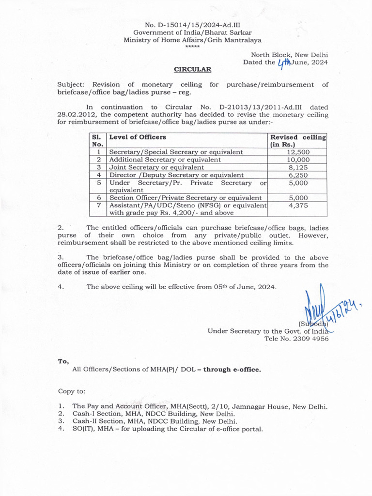 Revised Briefcase Allowance Circular 2024 | PDF | Government Of India ...