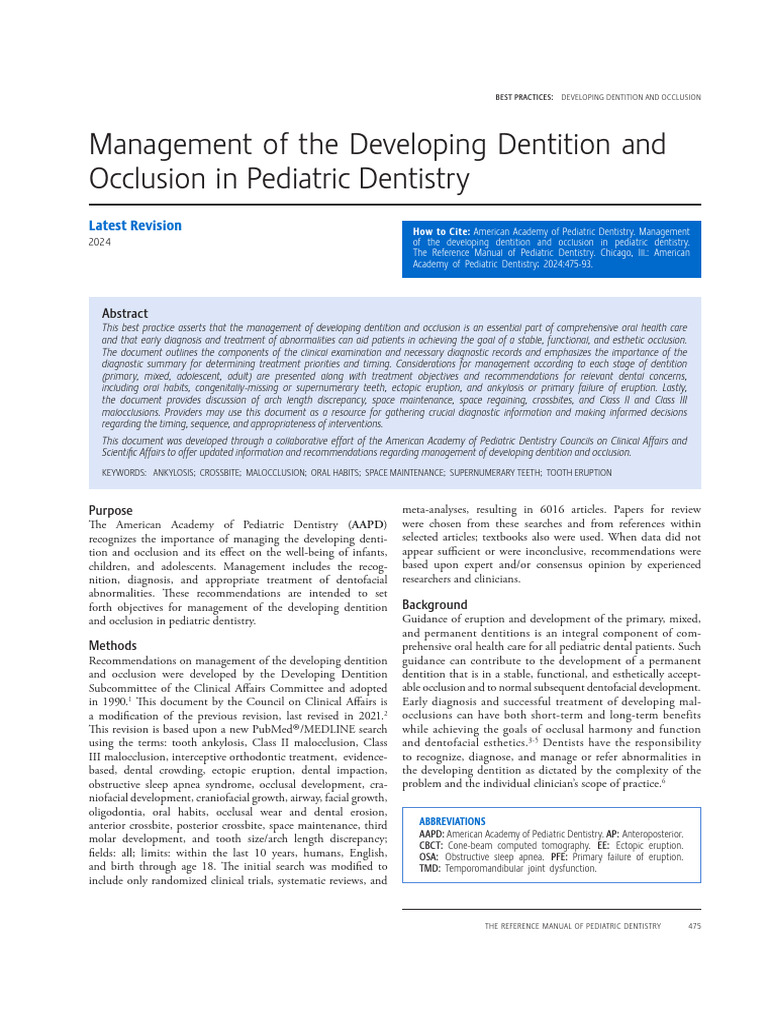 AAPD, 2024 - Management of The Developing Dentition and Occlusion in ...