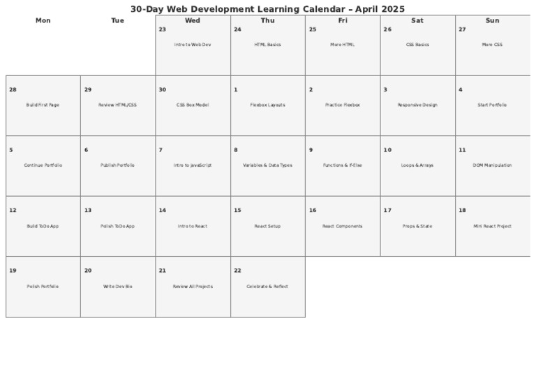 Web Dev 30 Day Calendar | PDF