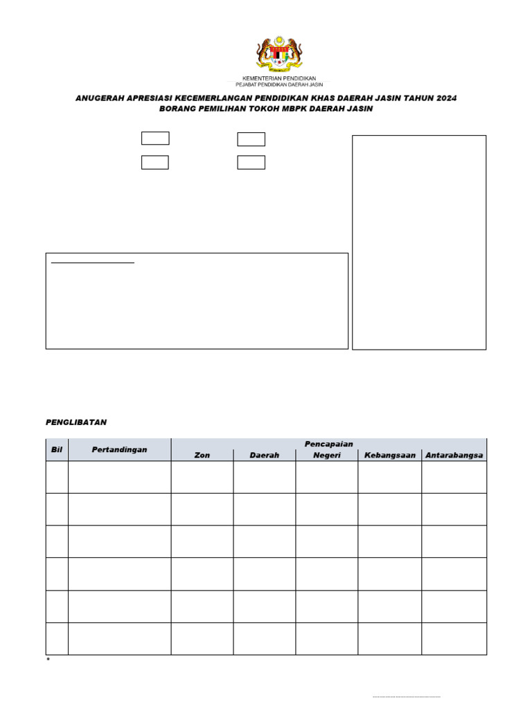 Borang Pemilihan Tokoh MBPK | PDF