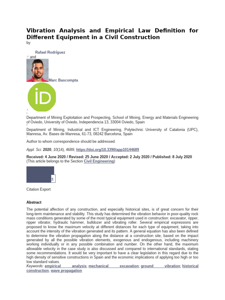 Vibration Analysis and Empirical Law Definition For Different Equipment ...