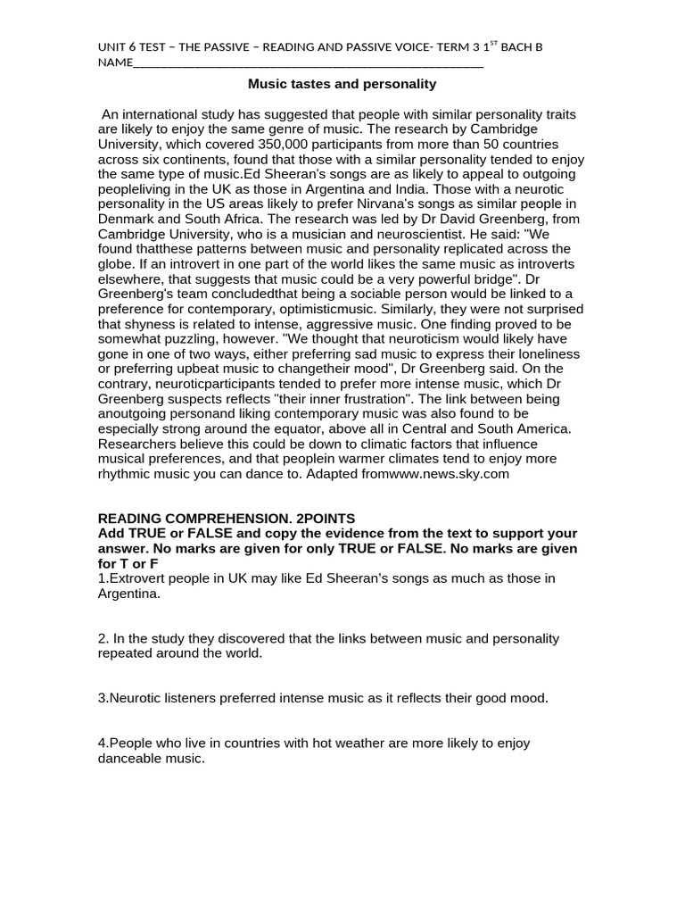 Music Preferences and Personality Study | PDF | Extraversion And ...