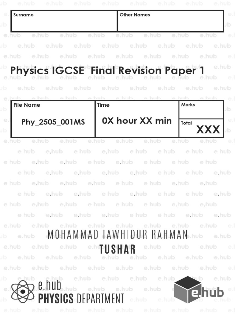 Phy - 2505 - 001MS (IGCSE Final Revision Paper 1) | PDF