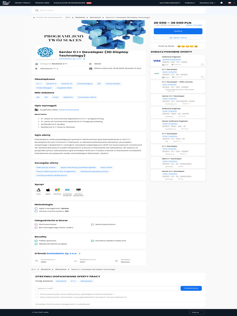 Praca Senior C++ Developer (3D Display Technology) - Backend ...