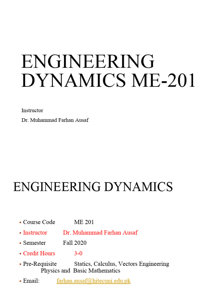 Engineering Dynamics ME-201 Course Overview | PDF | Force | Classical ...