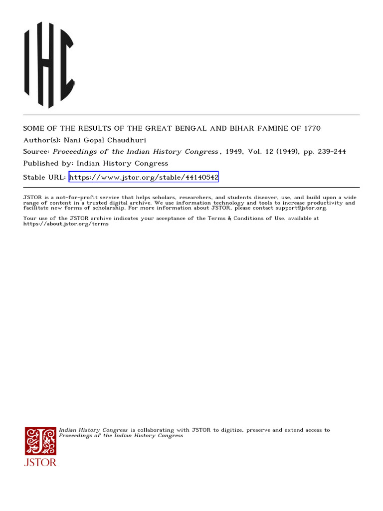 Bengal and Bihar Famine of 1770 | PDF