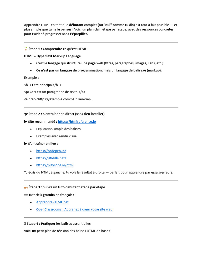 Guide complet pour apprendre HTML débutant | PDF | Langage de balisage ...