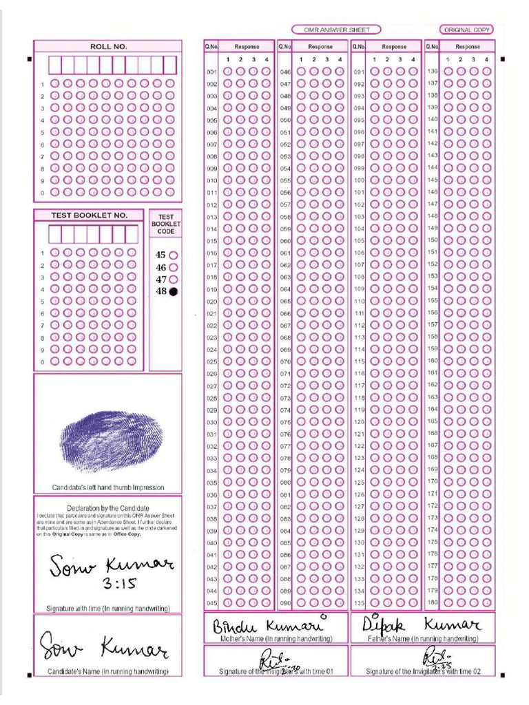 Document Neet 2025 Omr Sheet | PDF