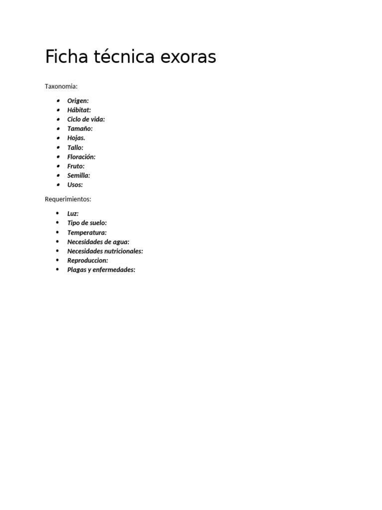 Ficha Técnica Exoras | PDF