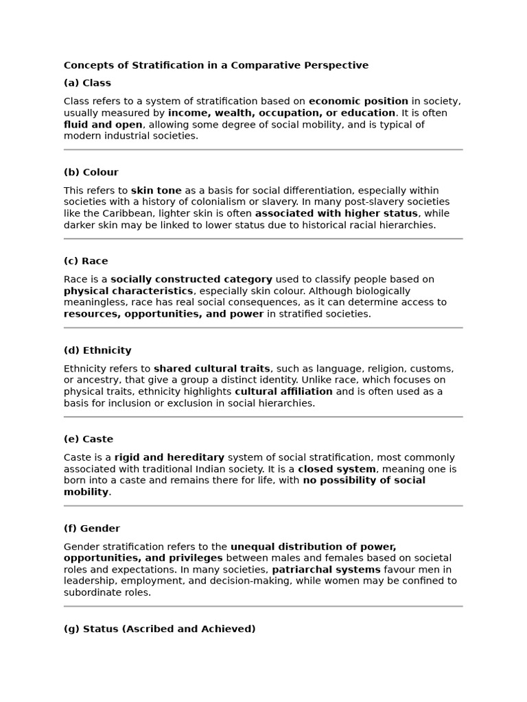 Comparative Concepts of Social Stratification | PDF | Social ...