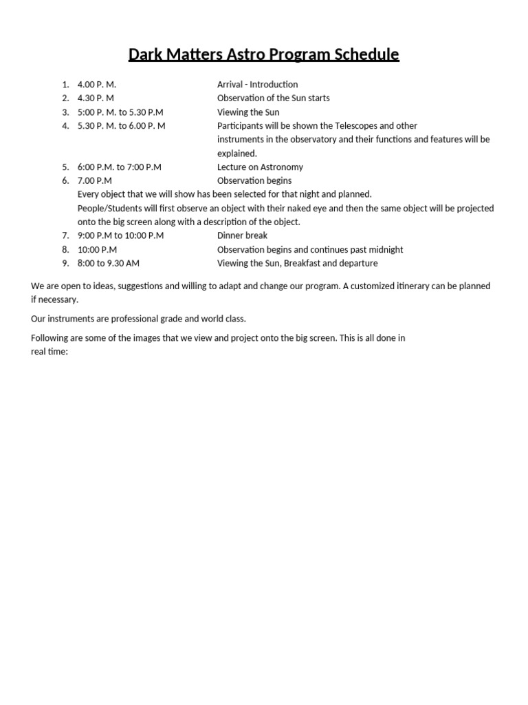 Dark Matters Astro Program Schedule | PDF