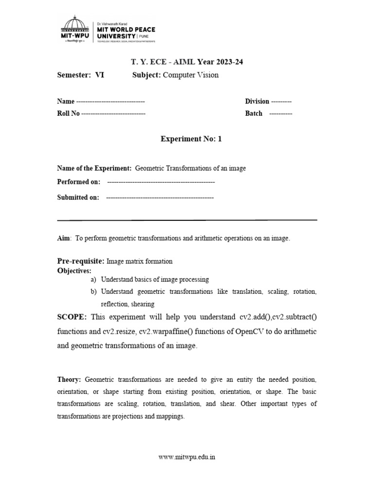 Lab Manual Cv-Final | PDF | Computer Graphics | Multidimensional Signal Processing