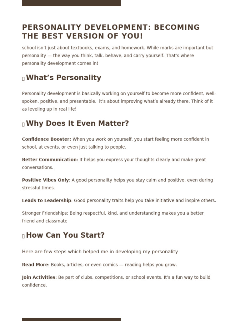 Unlock Your Best Self: Personality Development | PDF